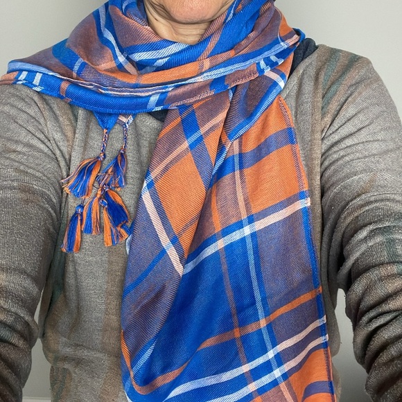 unknown | Accessories | Royal Blue Orange Scarf With Fringe On Each ...